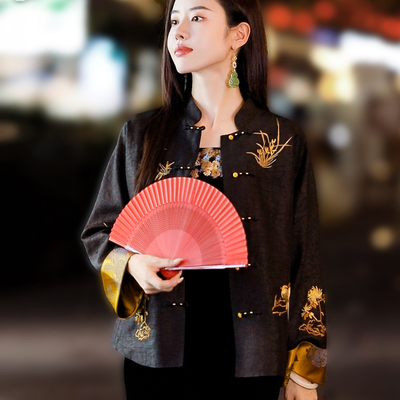 复古日记新中式两面穿100桑蚕丝提花缎刺绣国风女装外套235W6088