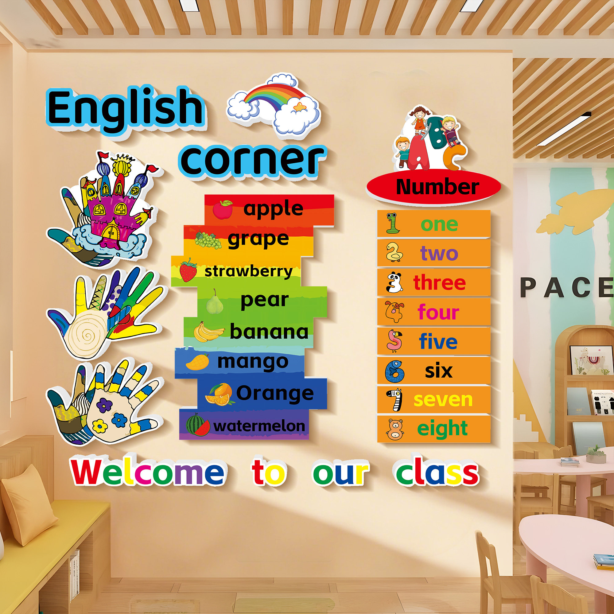 英语教室布置装饰环创幼儿园英文绘本馆培训机构班级文化壁贴
