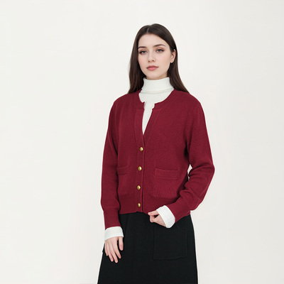 【大潘专享】新款翻领100%美丽诺绵羊毛百搭针织上衣TN5737
