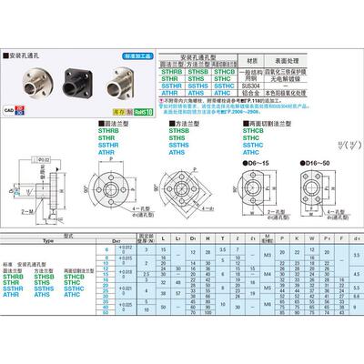 双切边法兰导向轴支座钢制光轴固定座STHCB8 10 12 15 16 20 2530