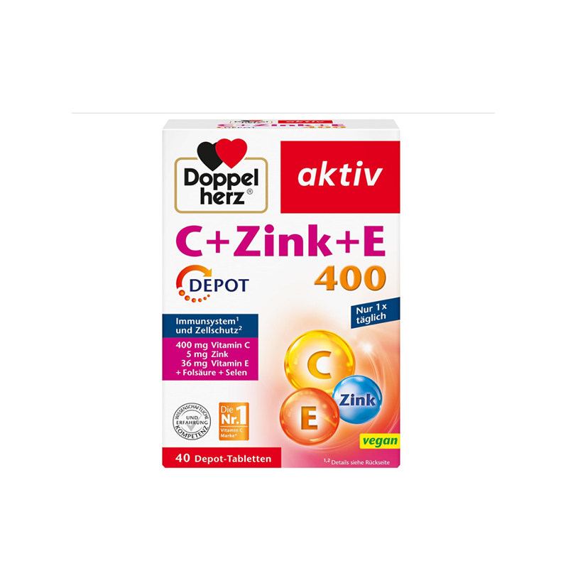 德国Doppelherz双心维生素C+锌+维生素E矿物质缓释片VC+Zink+E