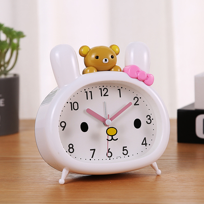 小学生用卡通闹钟表儿童爱男孩女孩床头静音闹铃懒虫床夜灯光