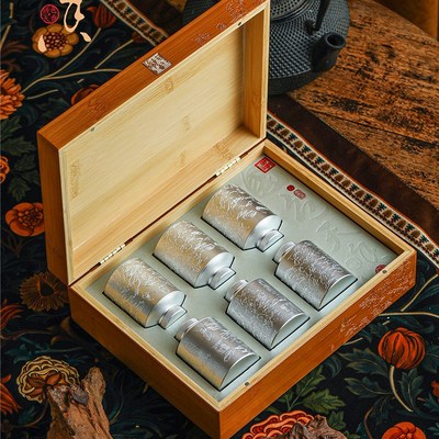 高档锡罐小罐空茶包装盒礼盒岩茶6泡红茶绿茶银针通用竹盒定制