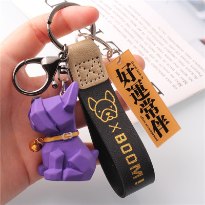 可爱切面法斗狗犬钥匙扣创意个性汽车锁匙环扣男女卡通包包挂饰