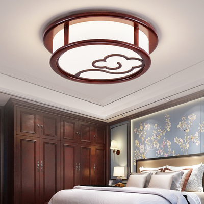 led吸顶灯圆形新中式卧室灯仿古餐厅灯简约实木灯具45x45 55 25cm