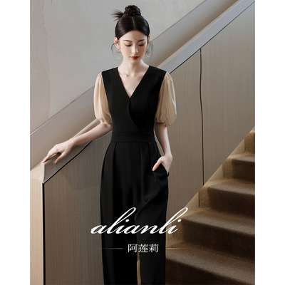 晚礼服女宴会轻奢小众高端高级感黑色主持人端庄大气裤装连体裤裙