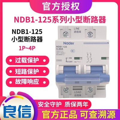 Nader上海良信NDB1-125 1P小型断路器2P空气开关3P 63A微断总阀4P