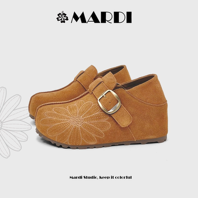 【MARDI官方】内增高勃肯鞋磨砂皮厚底26年春复古雏菊刺绣休闲鞋