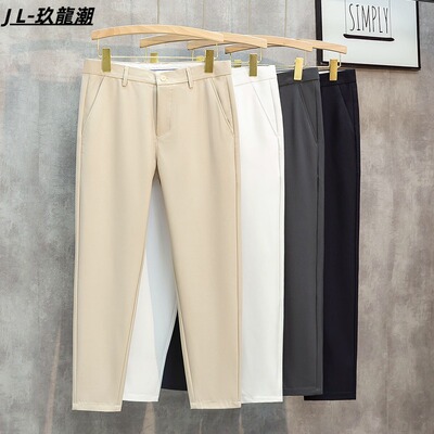 西裤男春秋痞帅修身垂感九分小脚裤直筒青年文艺男西装潮流长裤男