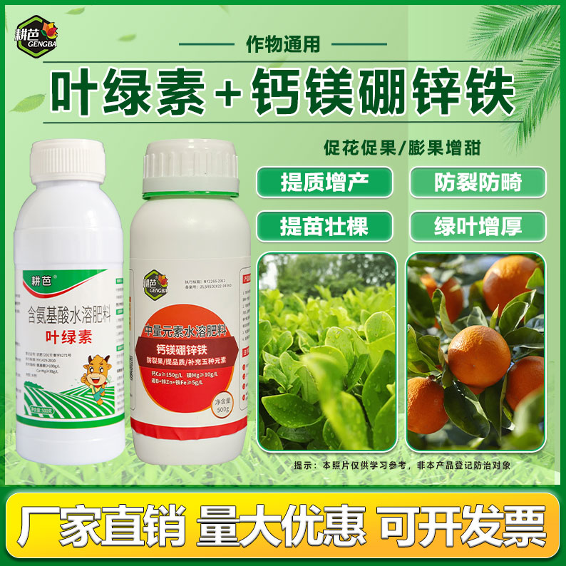 耕芭钙镁硼锌铁+叶绿素水溶增甜上色提口感产品膨果绿叶