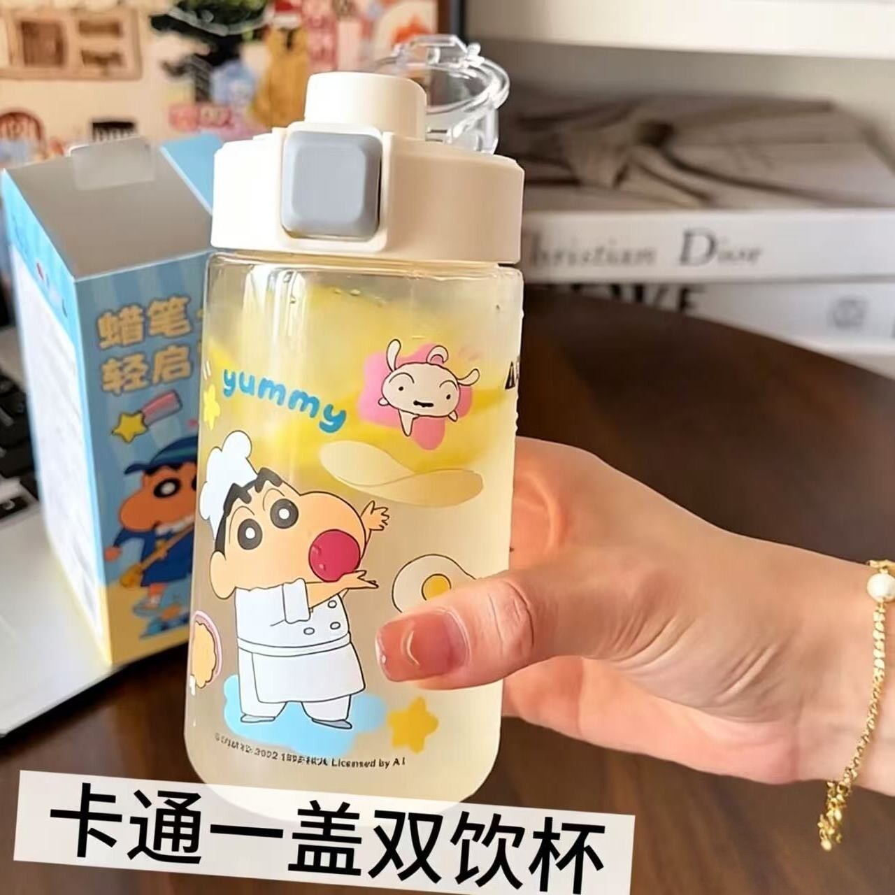 随机发款式500ml一个可爱轻启杯卡通动漫创意水杯双饮随手杯