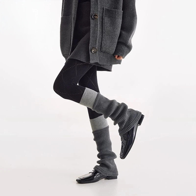 秋冬季显瘦微喇小腿套拼色针织保暖袜套小腿袜配鲨鱼裤叠穿堆堆袜