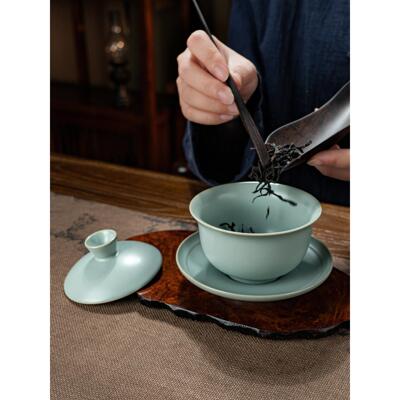 窑盖碗茶号单个大泡杯茶碗三才杯冰裂釉景汝德镇汝瓷M3202ABD手工