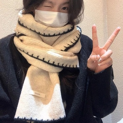 针织围巾女冬季2025新款毛线围巾加厚学生情侣冬天百搭围脖韩版潮