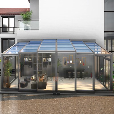 庭院可折叠移动阳光房户外泳池防违建伸缩智能电动天井封阳台定制