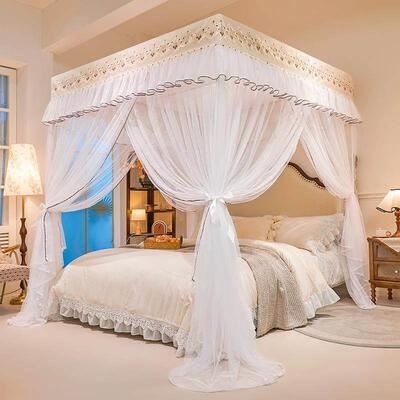 高公主风遮加光床帘级SOY感蚊帐三开落地式宫廷防尘床幔厚门烤漆