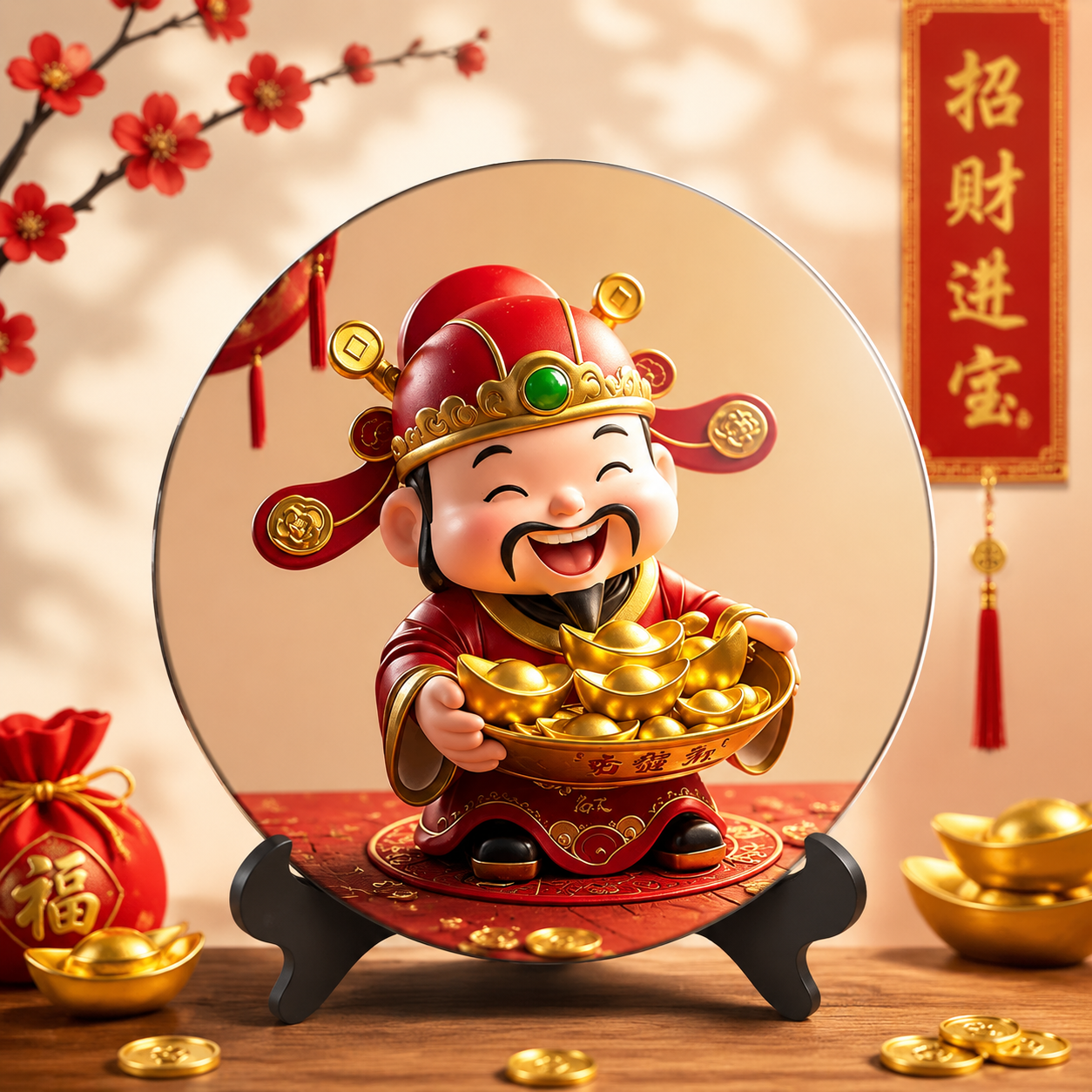 Q版财神爷摆件新年招财装饰客厅玄关桌面摆台乔迁开业送礼