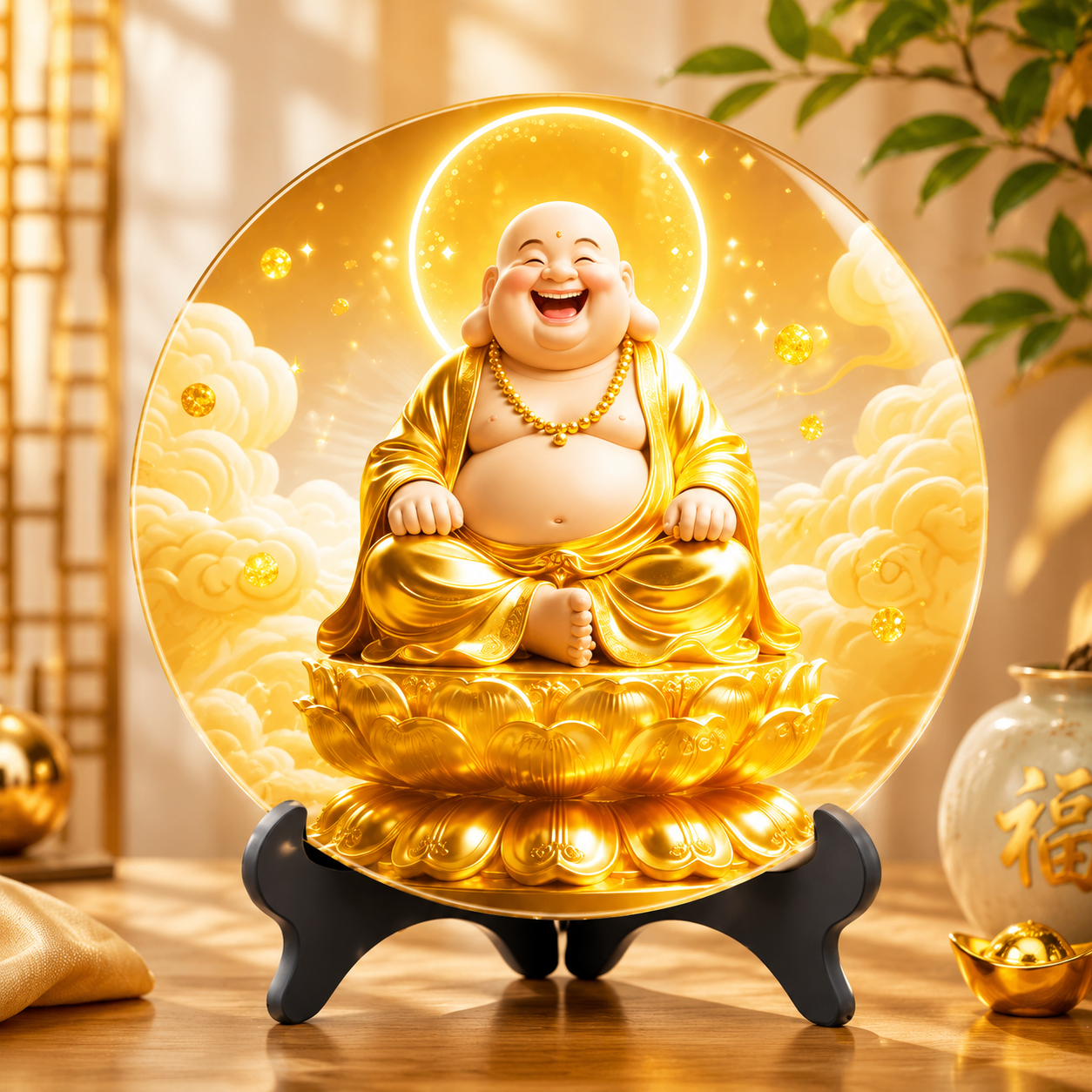 招财弥勒佛水晶摆件笑佛客厅玄关电视柜装饰乔迁开业送礼工艺品