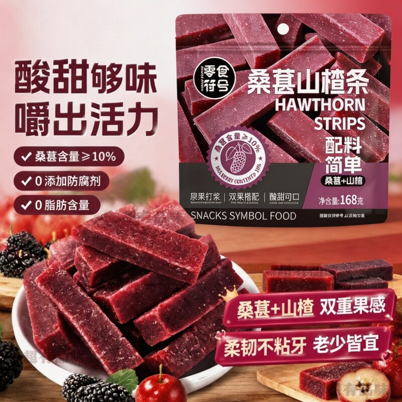 无添加剂桑葚山楂条山楂鲜果打浆蜜饯果脯酸甜可口解馋休闲零食
