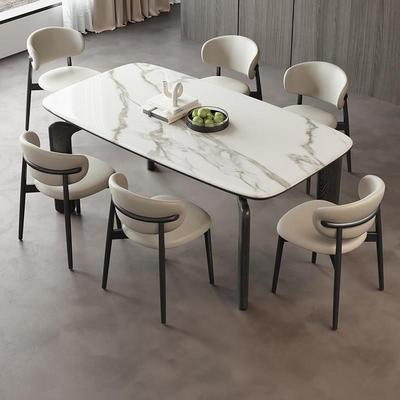 帝乐曼岩板餐桌长方形椭圆饭桌意式极简大象腿饭厅实木餐桌椅组合