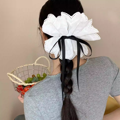 韩系白色蕾丝蝴蝶结马尾发夹