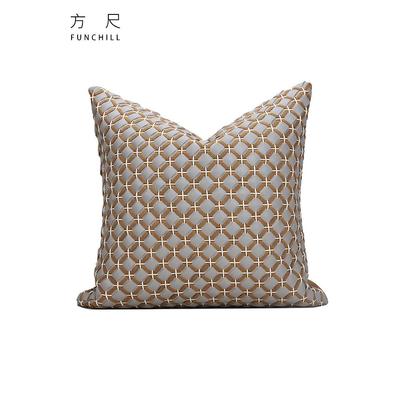 FANCY轻奢灰黄咖色皮绒抱枕沙发手工编织靠包样板房间设计师靠垫