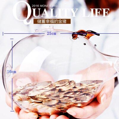 小礼物猪肖储存罐玻璃金猪钱摆件透明存可爱 储蓄罐生年猪猪 大号