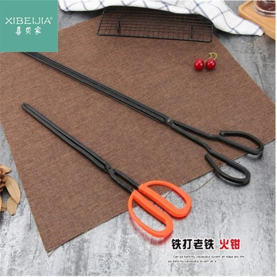 火钱 火钳加粗锅盔煤球加厚多功能烧火夹子铁夹老式加长家用火钳