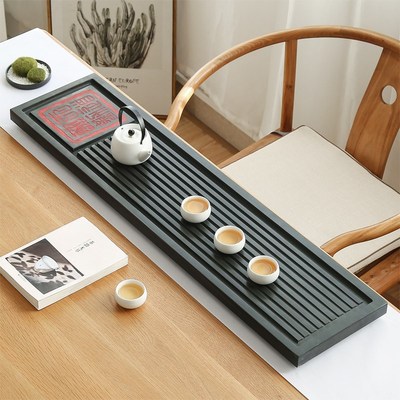 整块乌金石茶盘排水式石头茶海家用简约大小号功夫茶台天道酬勤