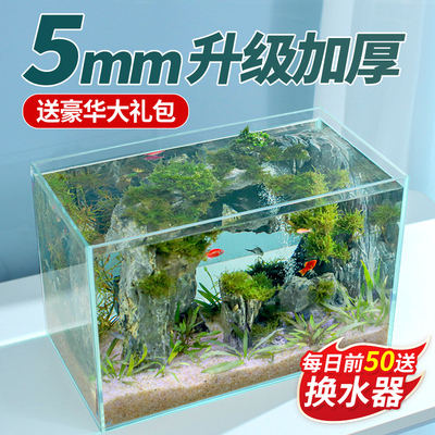 宝宁超白玻璃钢鱼缸客厅小型家用桌面新款金鱼乌龟生态缸造景侧滤