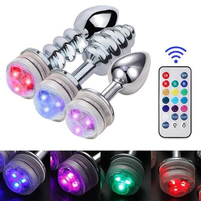 Metal Anal Plug Remote Control Discoloration LED Light Anal