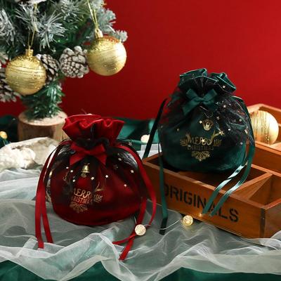 Christmas Velvet Bag - Ping An Guo Drawstring Handheld Pouch