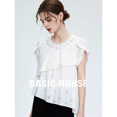 Basic House/百家好2026夏季小众设计感超好看衬衫女镂空百搭上衣
