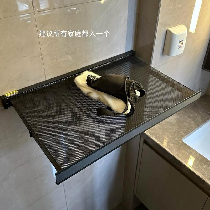 折叠晾衣架免打孔壁挂式家用阳台伸缩晾晒网多功能马桶上方收纳层