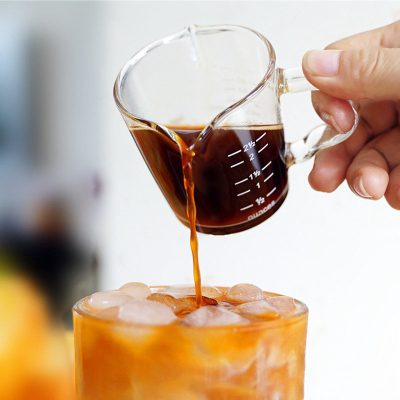 咖啡杯奶罐玻璃带刻度意式浓缩咖啡萃取量杯带木柄奶盅shot盎司杯