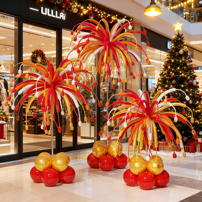 新年元旦圣诞节商场学校幼儿园教室烟花气球立柱装饰氛围场景布置