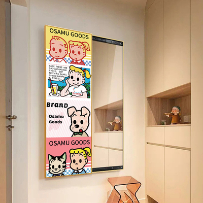 原田治全身镜子客厅装饰画u卧室牀头挂画卡通隐藏式V镜子推拉全身