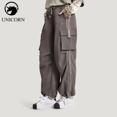 Adidas/阿迪达斯官方正品三叶草新款女灰棕色街头运动长裤KV6897