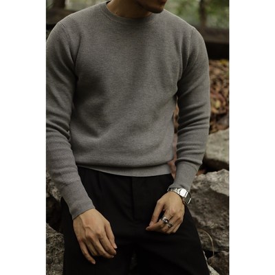 柴米羊毛混纺基础款圆领水手毛衣复古男士套头针织衫打底保暖秋冬