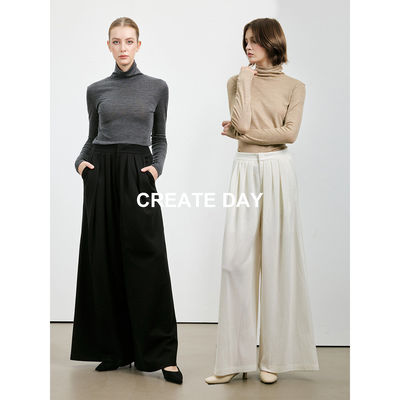 CREATE DAY 莱塞尔阔腿休闲裤女秋冬季简约高级垂感桑蚕丝长裤子