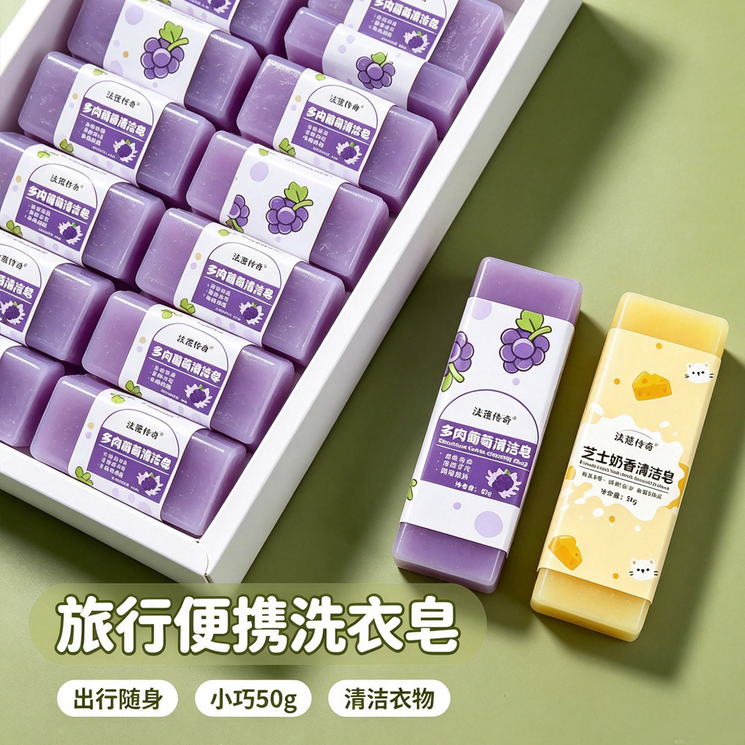 多肉葡萄洗衣皂领口衣袖肥皂洗手香皂化妆清洁皂刷家居旅行便携