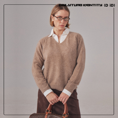 DID DAILY:Phoebe  复古羊毛羊绒拉毛无缝一体V领毛衣女秋冬新款