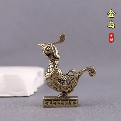 纯黄铜老物件青鸟金乌太阳鸟铜雀黄铜茶宠工艺居家装饰桌面铜摆件