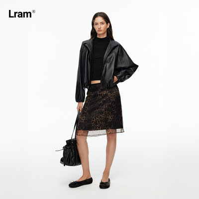 LRAM 8.21新品 真丝混纺欧根纱复古豹纹A字短半裙LM2630564