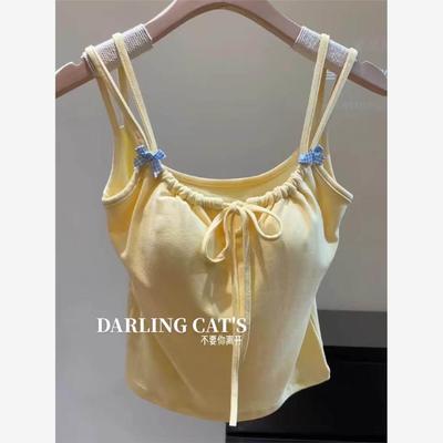 纯欲辣妹蝴蝶结吊带背心女带胸垫修身显瘦内搭外穿甜美无袖上衣夏
