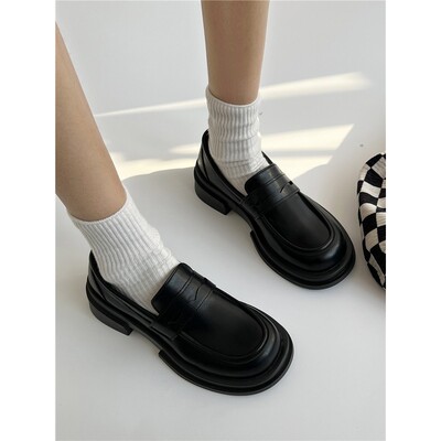 日系小皮鞋女2025春季新款英伦风黑色厚底乐福鞋复古jk制服单鞋子