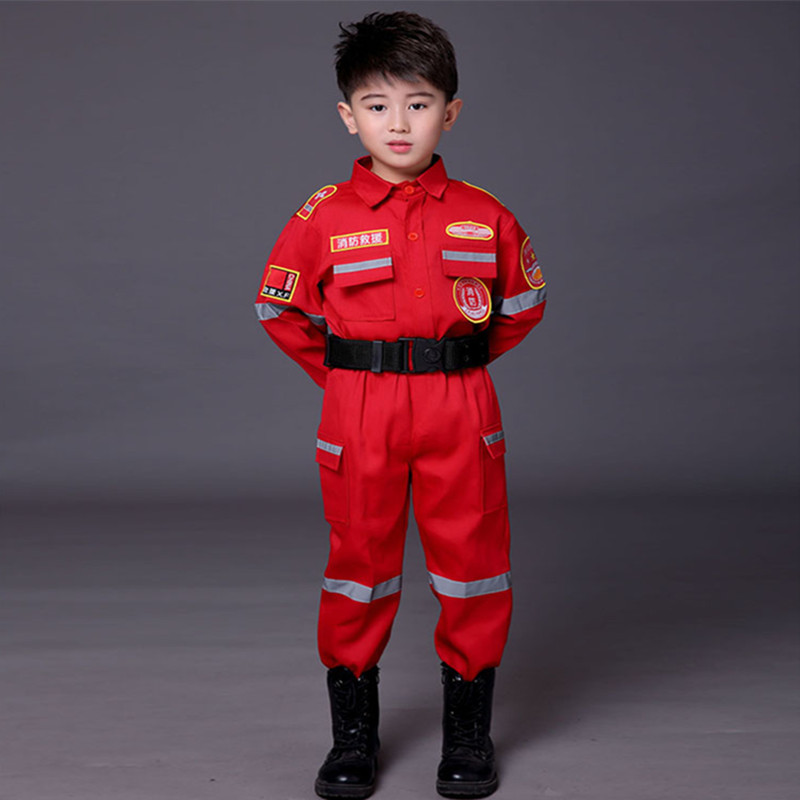 儿童消防服套装万圣节角色扮演小消防员演出服男女童消防员体验服