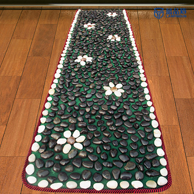 蓝品盾彩白密拼雨花鹅卵石足底按摩垫脚底健康石头路家居足疗走毯