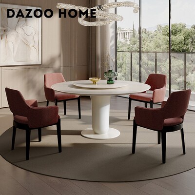 新款设计师白色钢化玻璃圆形餐桌小户型饭桌奶油风级感