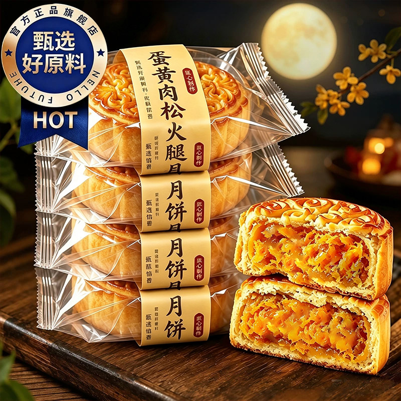 广式正宗蛋黄肉松火腿月饼官方旗舰店老式咸香传统手工月饼下午茶